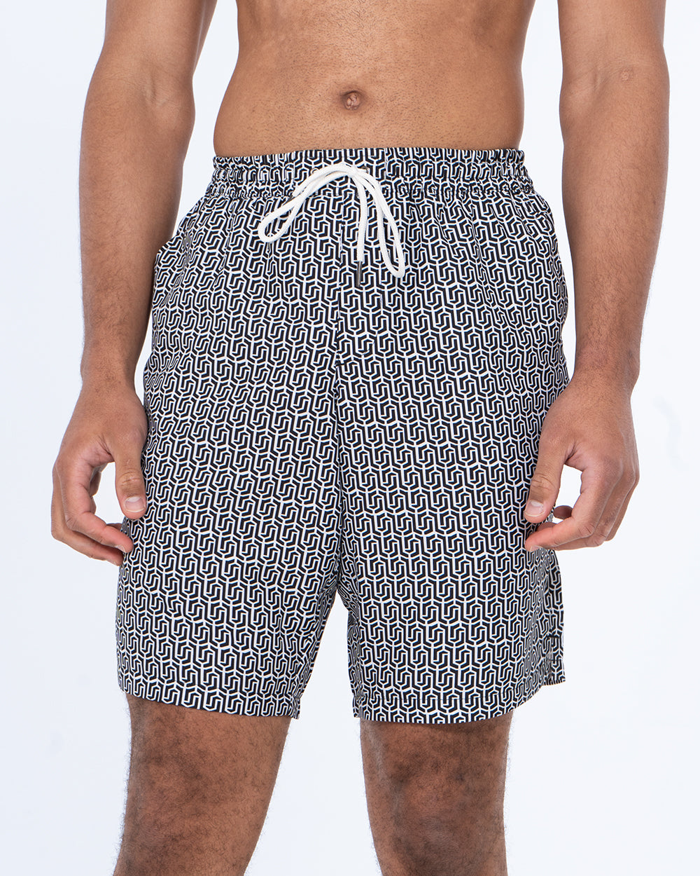 2t Aray Tall Mens Geometric Swim Shorts (black/white) | Tall Mens ...