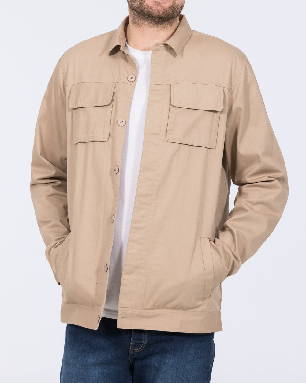 2t Linton Tall Mens Cotton Harrington Shacket (stone) | Tall Mens ...
