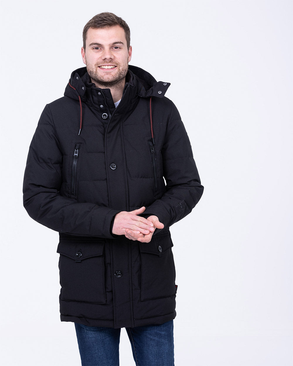 Cabano Tall Extra Long Longer Quilted Parka Jacket (plain black) | Tall ...
